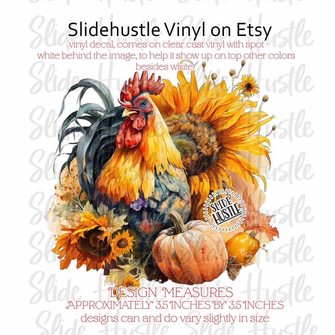 Fall Rooster With Sunflowers and Pumpkin Vinyl Tumbler Decal, Clear ...