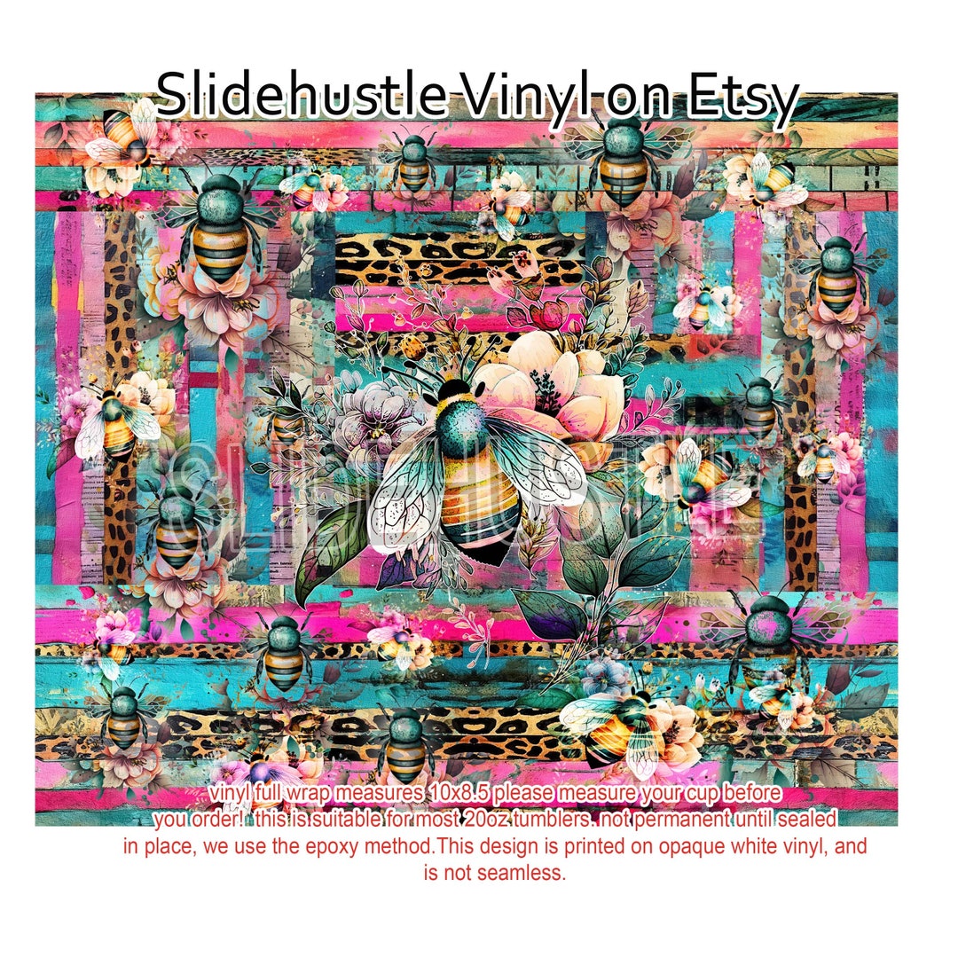 Vinyl Tumbler Wrap, Honey Bees, Bright Honey Bee Vinyl Design ...