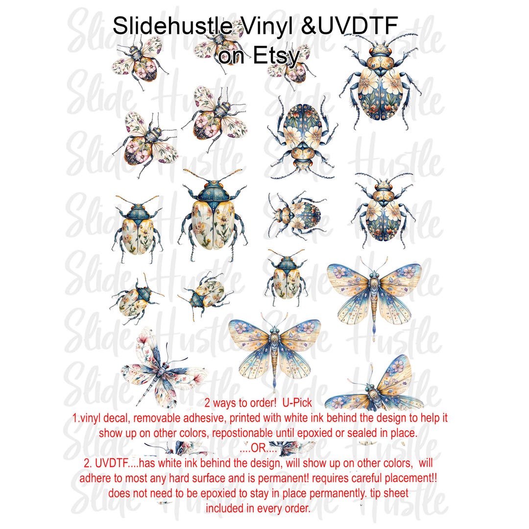 Floral Beetles and Insects Element Sheet, Clear Spot White Vinyl or UV ...