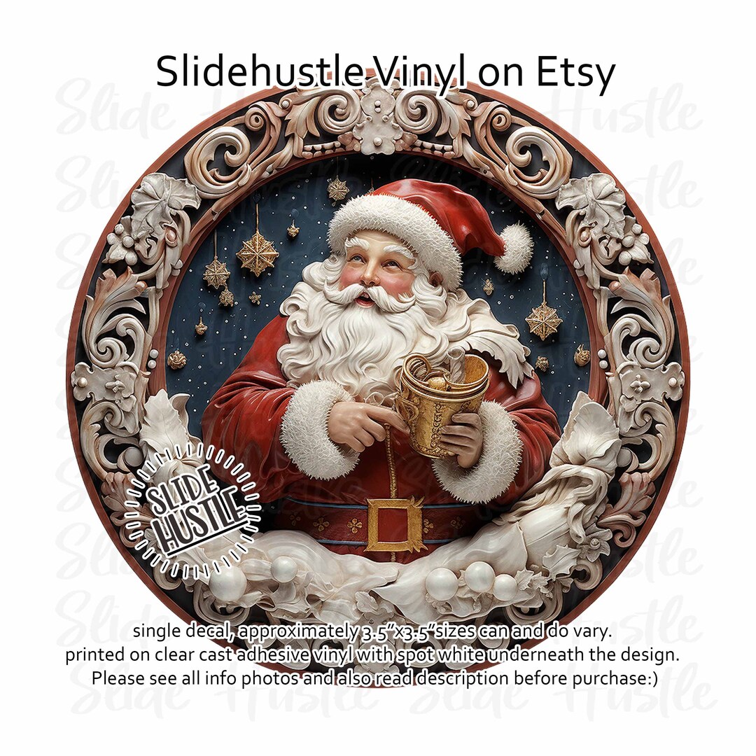 3D Santa Claus Vinyl Tumbler Decal, Santa Clear Cast Decal, Spot White ...