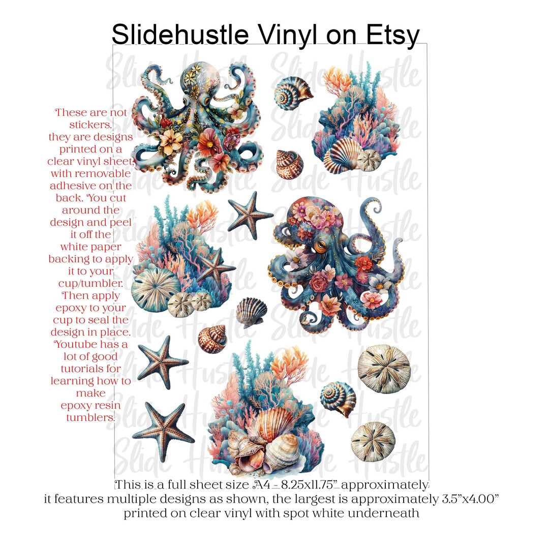 Colorful Octopus Printed Vinyl Element Sheet, Octopus, Sea Life, Spot ...