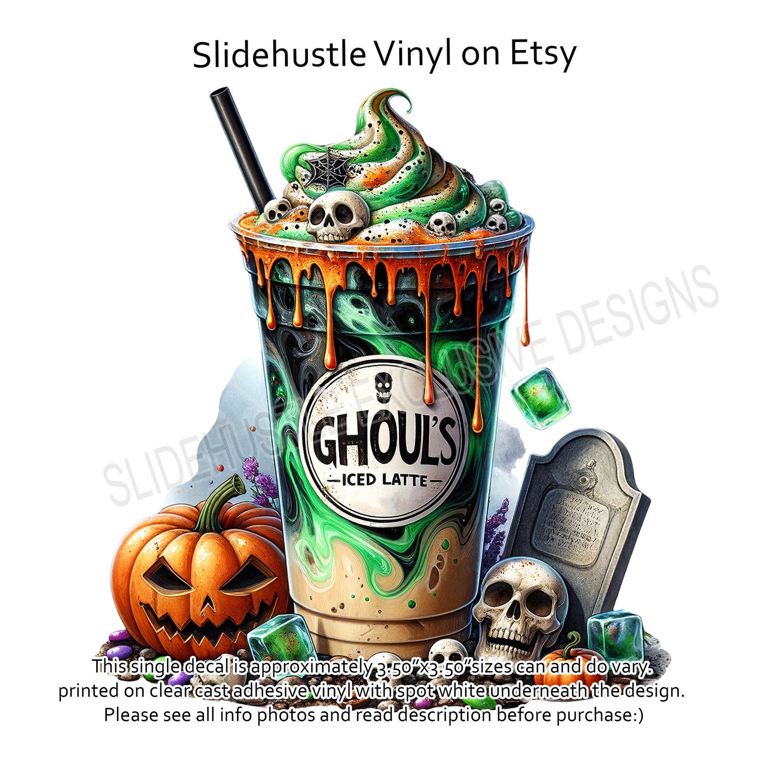 Spooky Pumpkin Spice Latte Coffee Drink, Ghoul Coffee Printed Vinyl ...