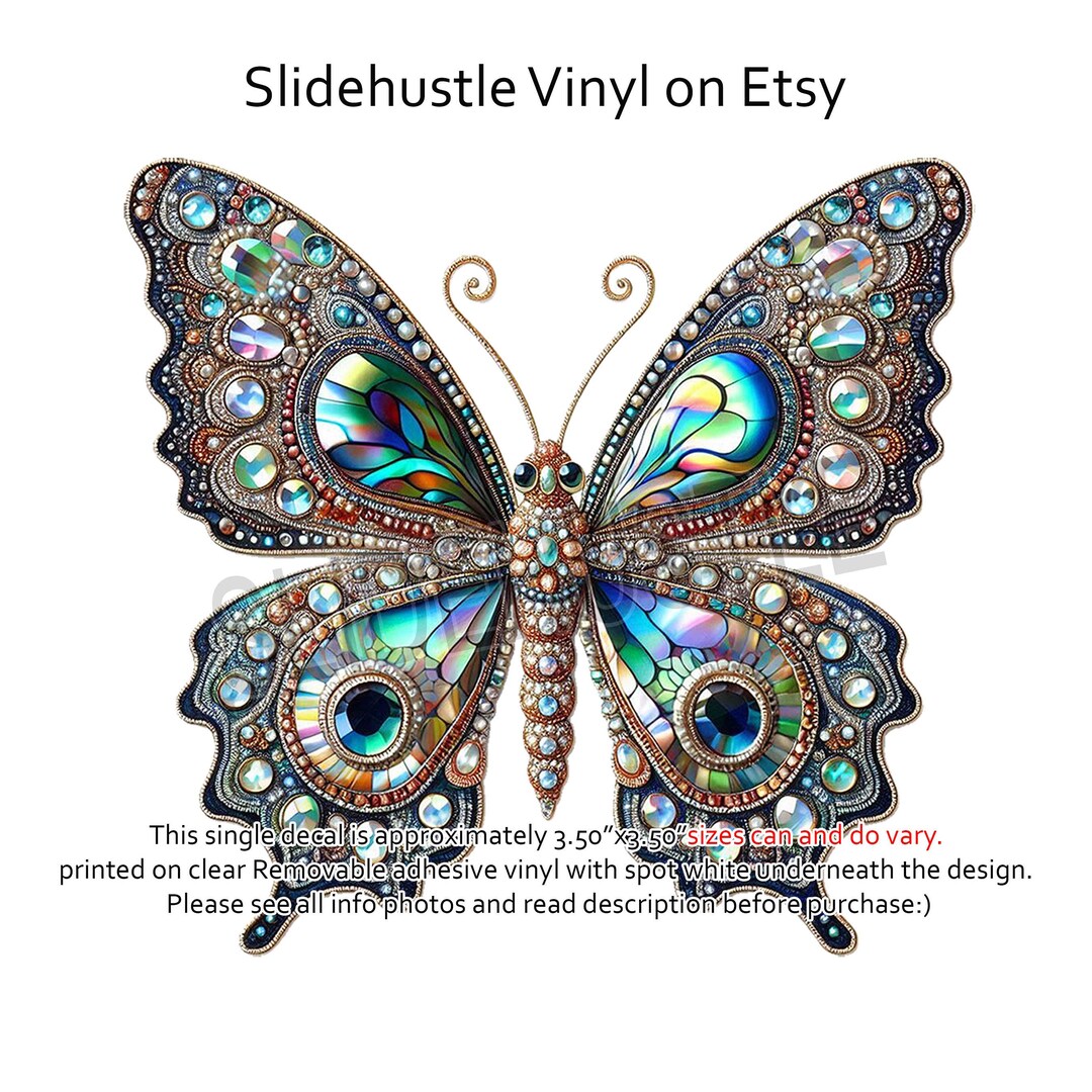 Printed Vinyl Decal of Jeweled Butterfly, Rhinestone Butterfly ...