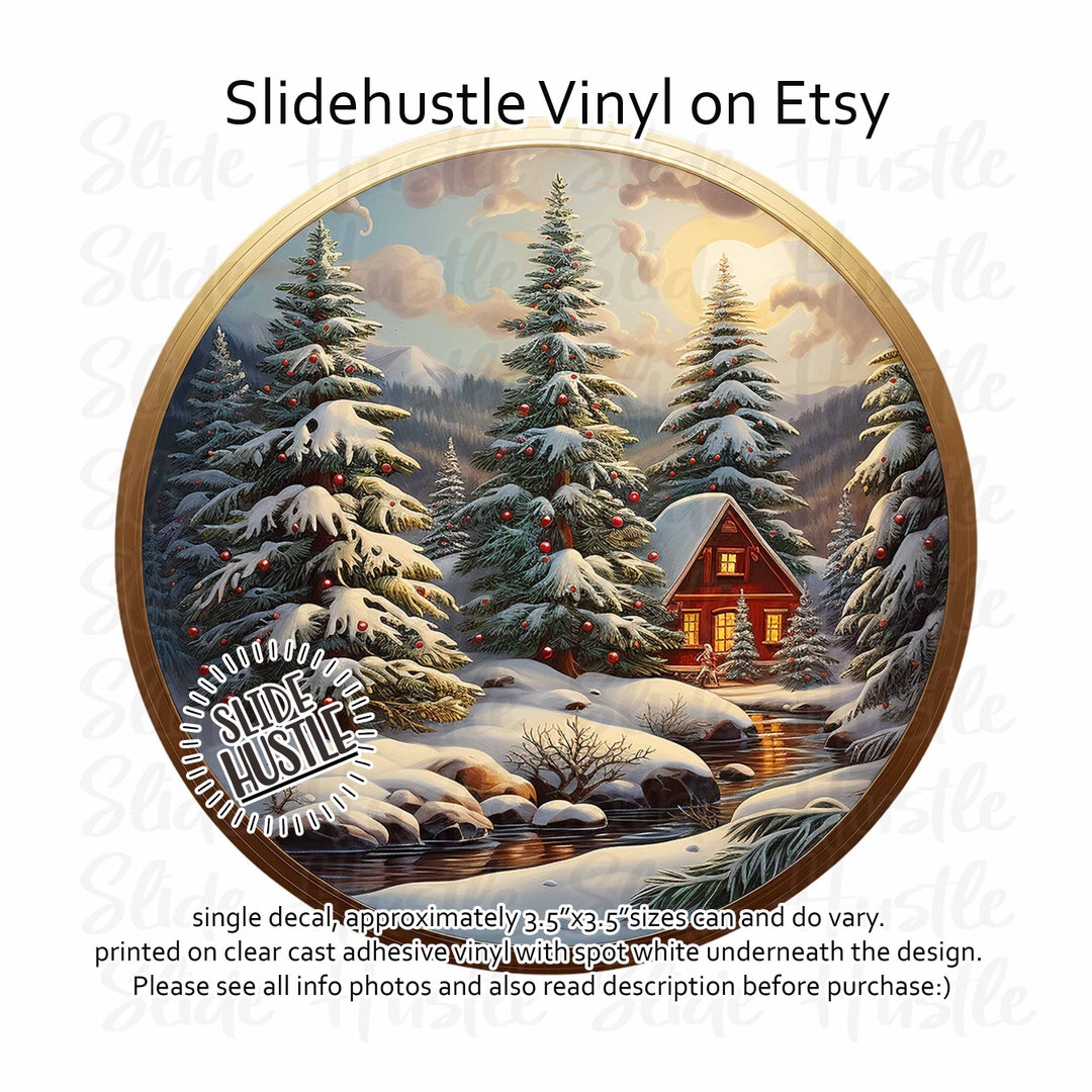 3D Winter Cabin Scene Vinyl Tumbler Decal, Winter Cabin Mountain Scene ...