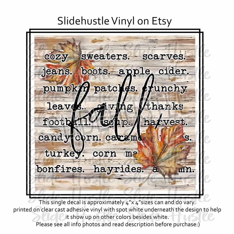 Printed Vinyl Tumbler Decal, Fall Leaf Tumbler Decal, Beautiful Fall ...