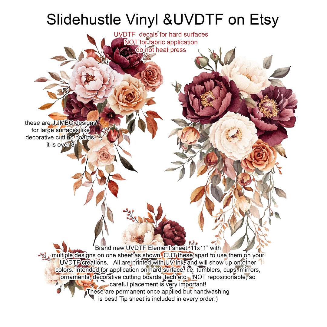 UVDTF Jumbo Flowers, Extra Large Fall Flowers, Peonies and Roses ...