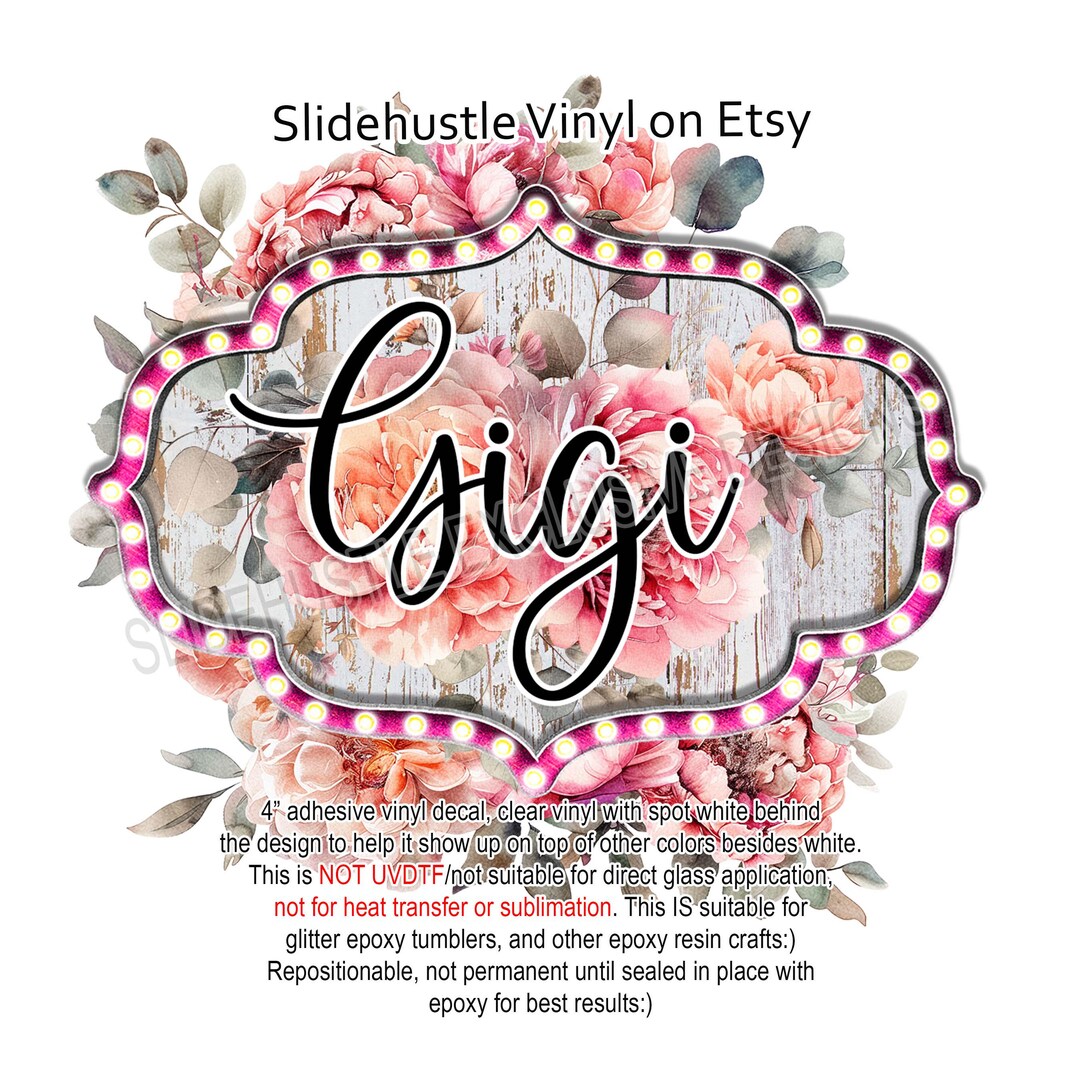 Gigi Vinyl Decal, Gigi, Printed Adhesive Vinyl Decal, Spot White ...