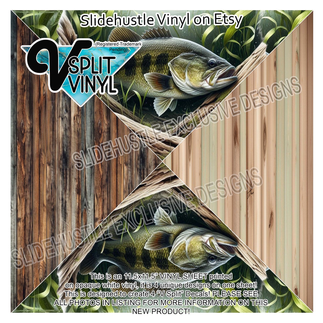 NEW V SPLIT Printed Adhesive Vinyl, Tumbler Wrap Vinyl, Bass, Fishing ...