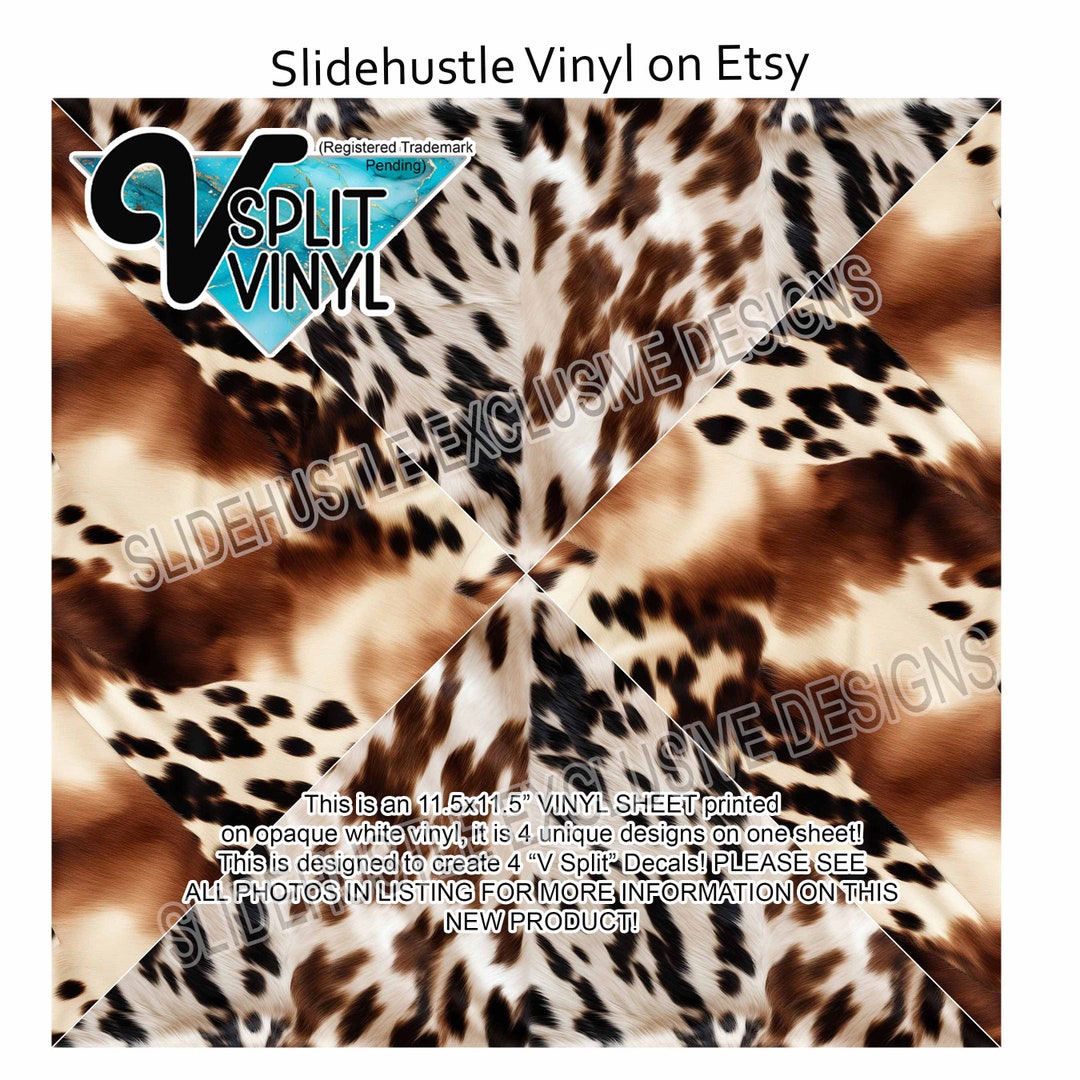 Cowhide V SPLIT Printed Adhesive Vinyl, Cowhide, Western, V Split Decal ...