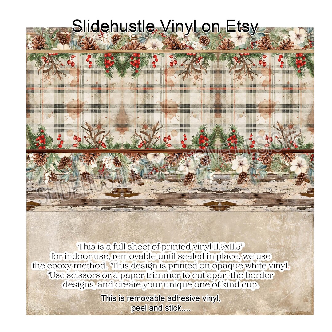 Printed Adhesive Vinyl Border Sheet, Winter, Christmas Red Rustic Barn ...
