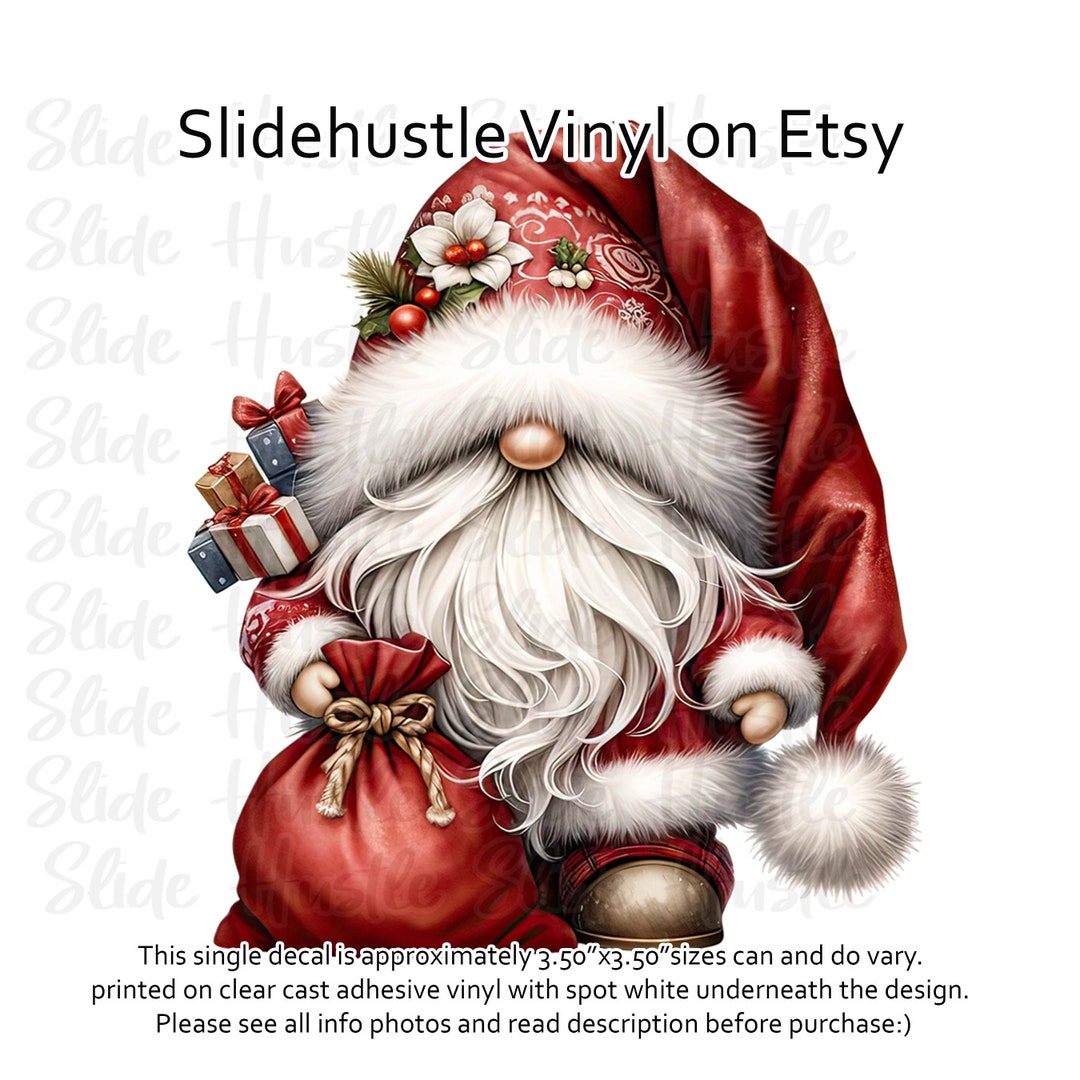 Santa Gnome Decal, Santa Claus Printed Vinyl Decal, Spot White, Ready ...