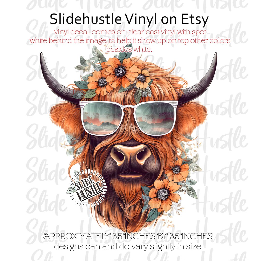 Cool Bison With Sunglasses and Flowers, Clear Cast Removable Vinyl, 3 ...