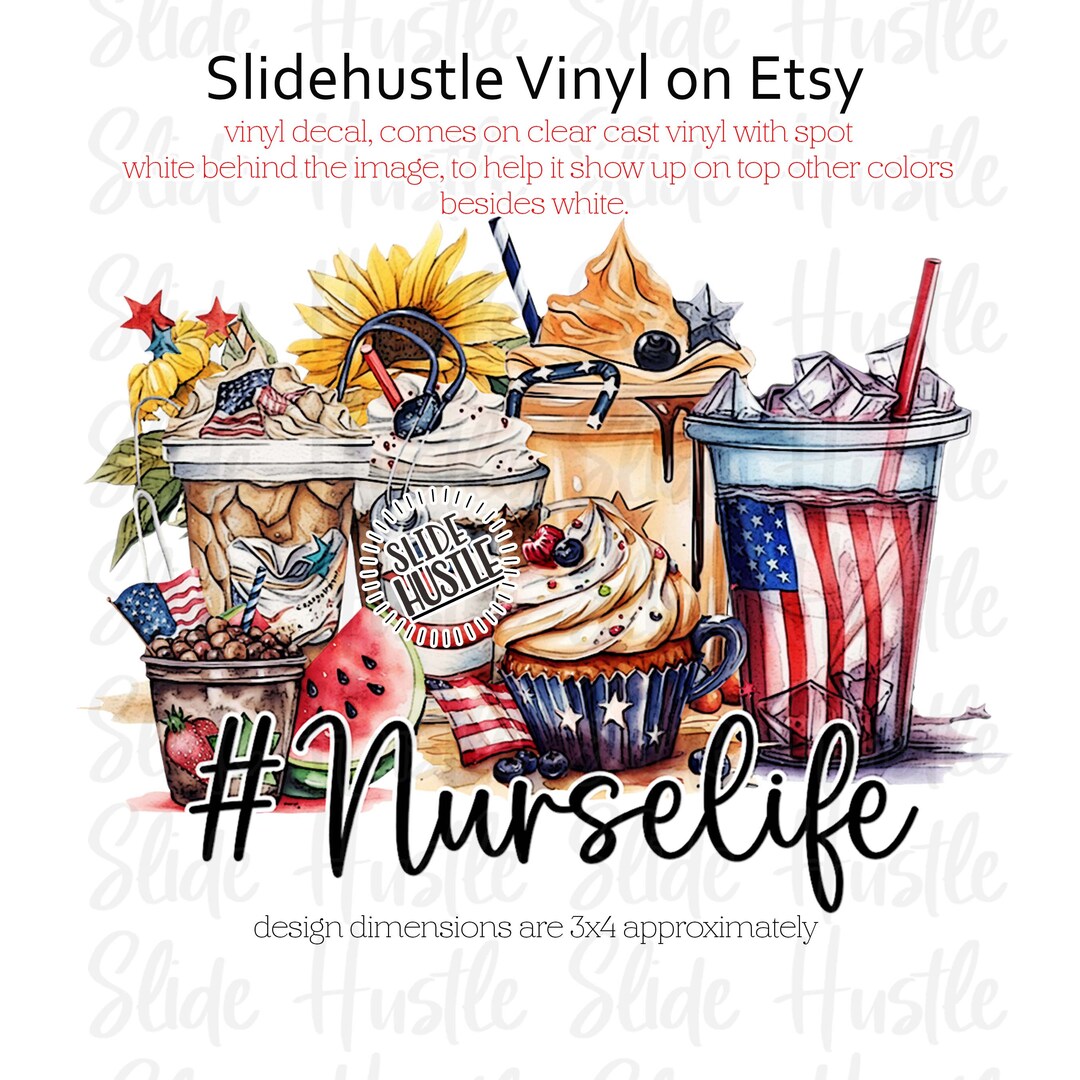 Printed Tumbler Vinyl Decal, Summer, 4th of July, for Nurse, Clear Cast ...