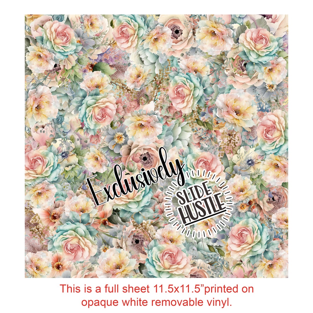 Printed Vinyl, Beautiful Watercolor Floral Vinyl, Adhesive Vinyl, Clear ...