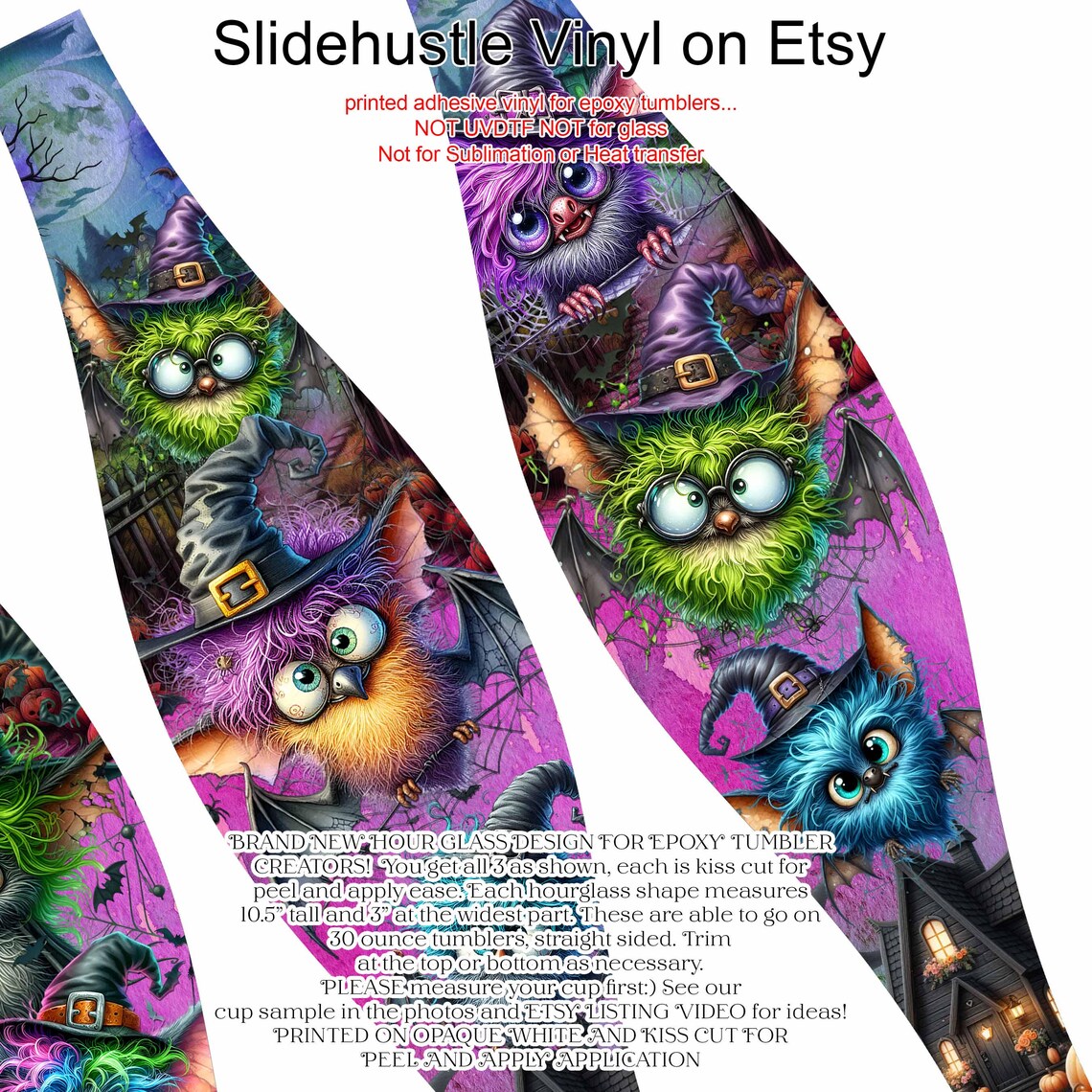 Hourglass Shape Kiss Cut, Halloween, Bats, Skulls, Printed Adhesive ...