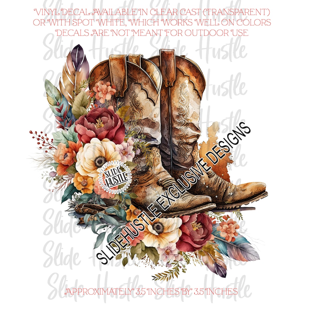 Boho Boots Decal, Boho Boots Vinyl Decal, Clear Cast, Spot White, Boho ...