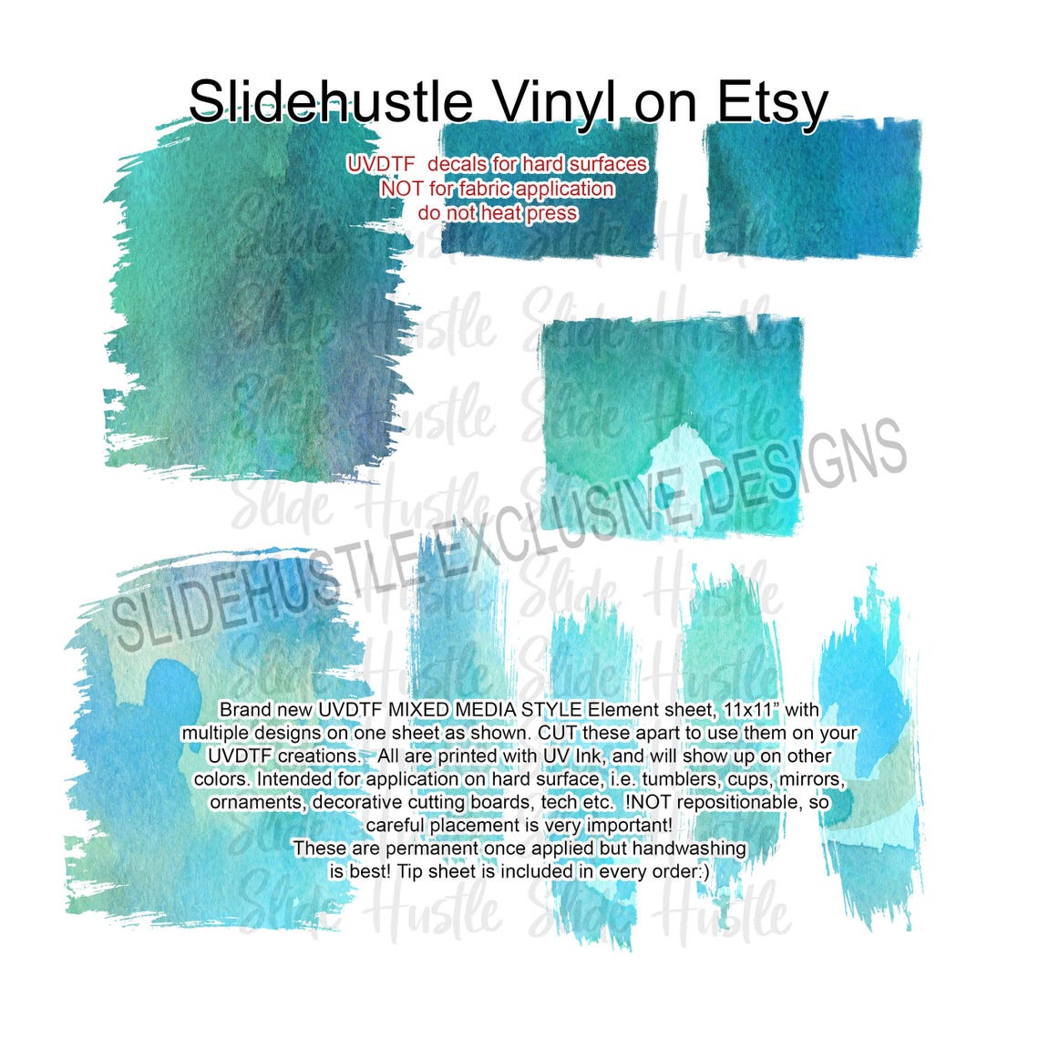 UVDTF Element Sheet Featuring Brushstroke Designs, Beachy Blue, UVDTF ...