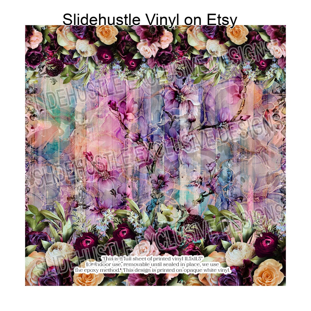 Printed Vinyl Sheet, Floral Vinyl, Realistic Flowers, 3D, Epoxy Tumbler ...