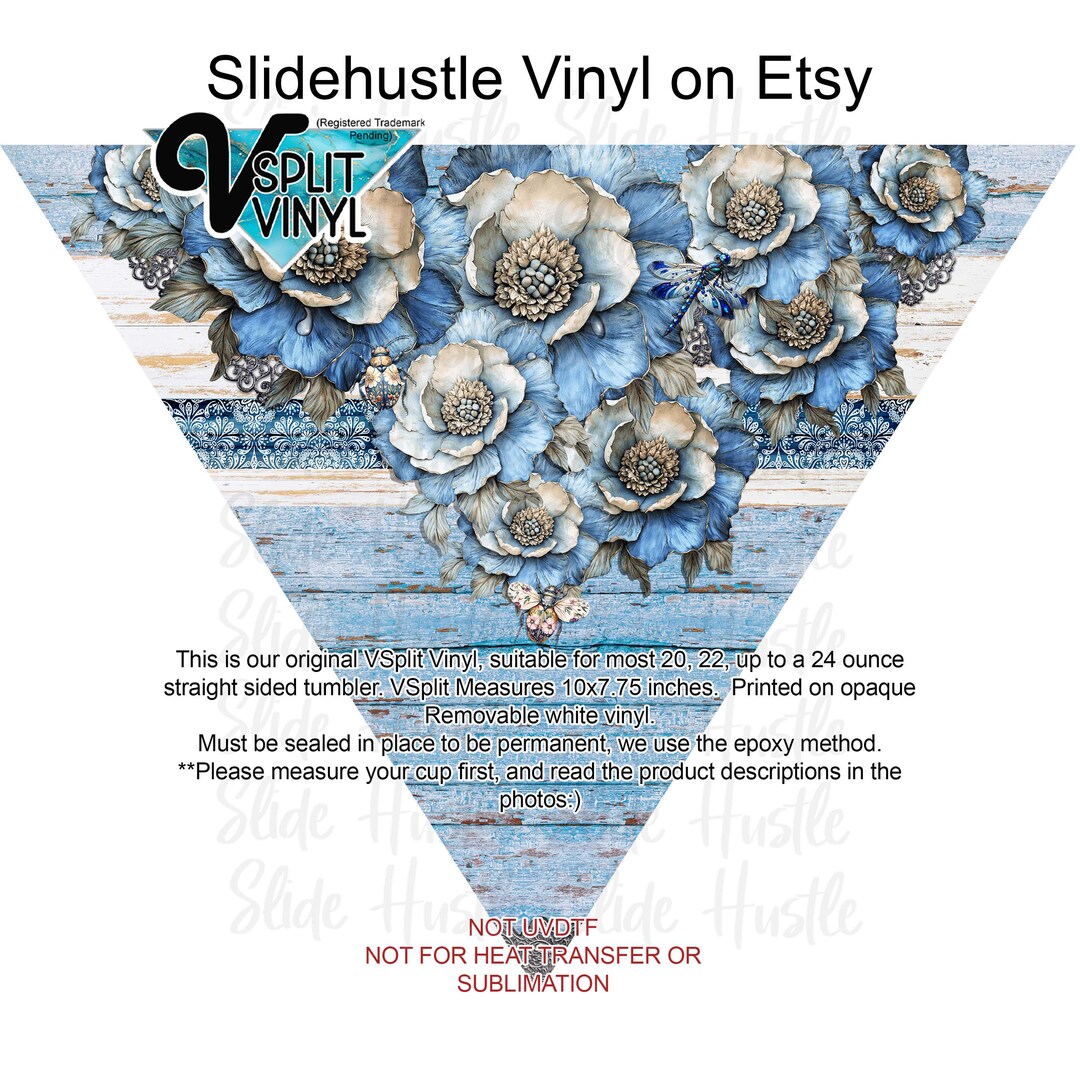 Blue Weathered Barnboard and Blue Floral Printed Adhesive Vinyl, Vsplit ...