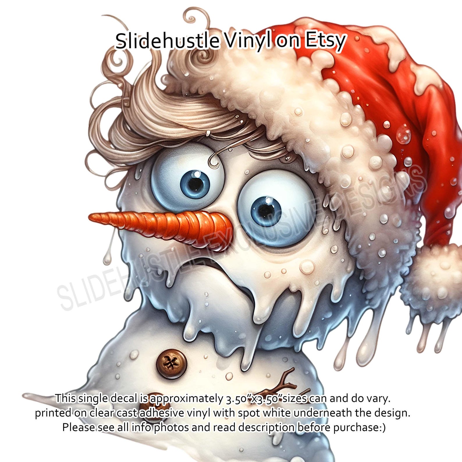 Funny Melted Snowman, Funny Snowman, Printed Vinyl Decal, Spot White ...