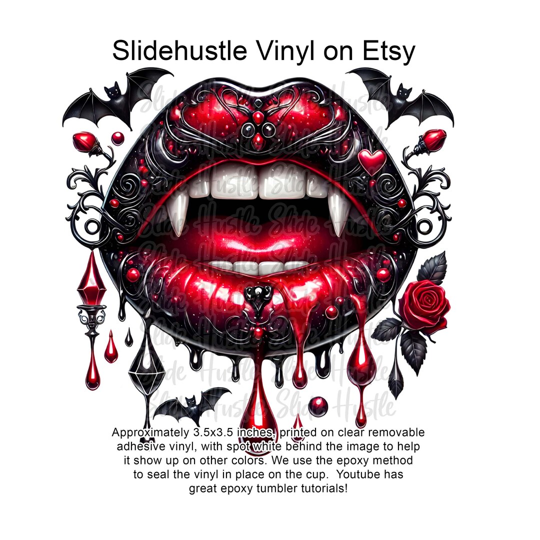 Sexy Vampire Lips Epoxy Tumbler Decal, Halloween Spot White Decal Ready ...