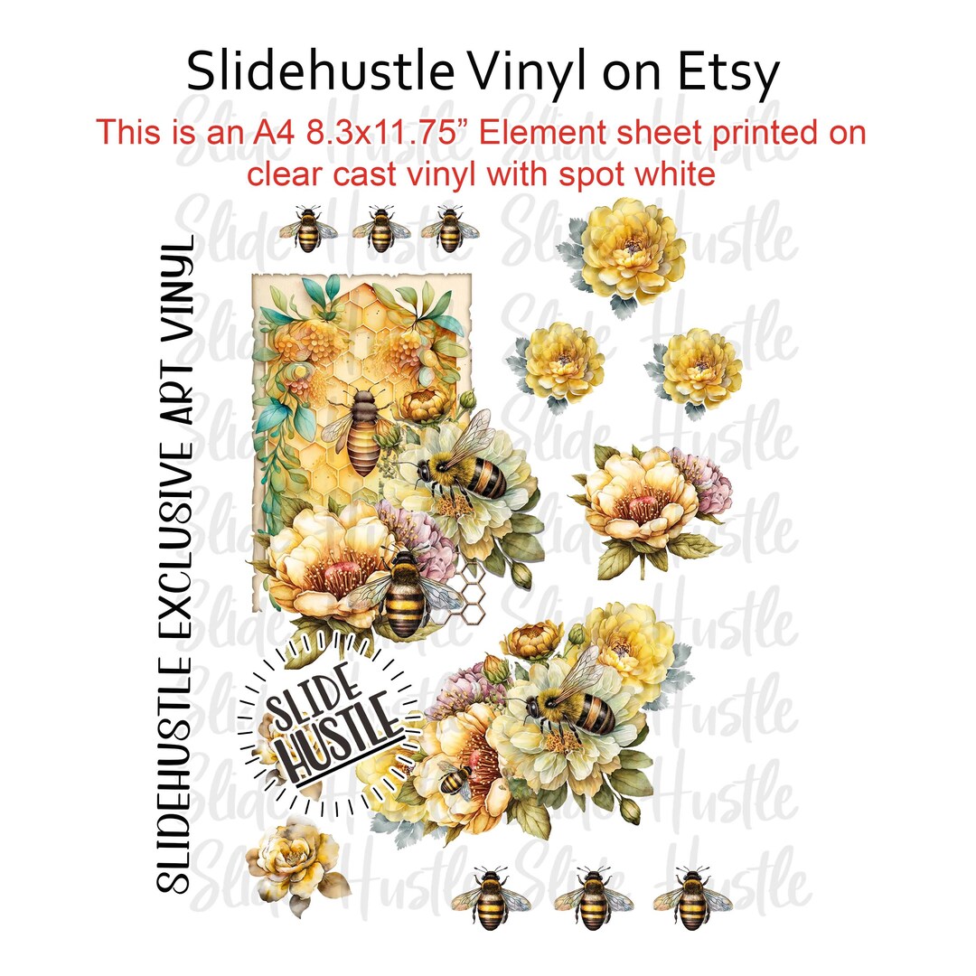 Printed Vinyl Element Sheet, Roses and Honey Bees, Clear Vinyl With ...