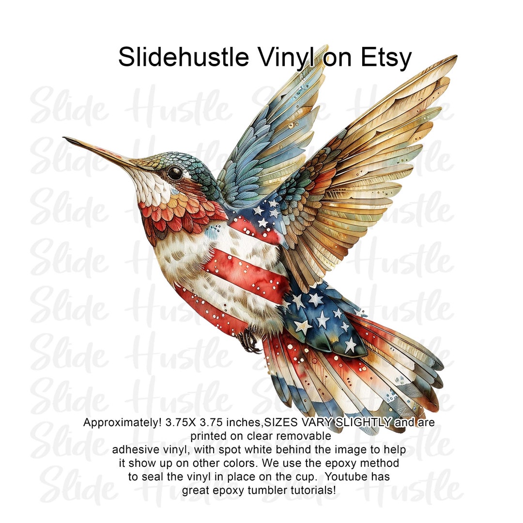 Hummingbird Printed Vinyl Decal, Patriotic, Hummingbird, Spot White Ink ...