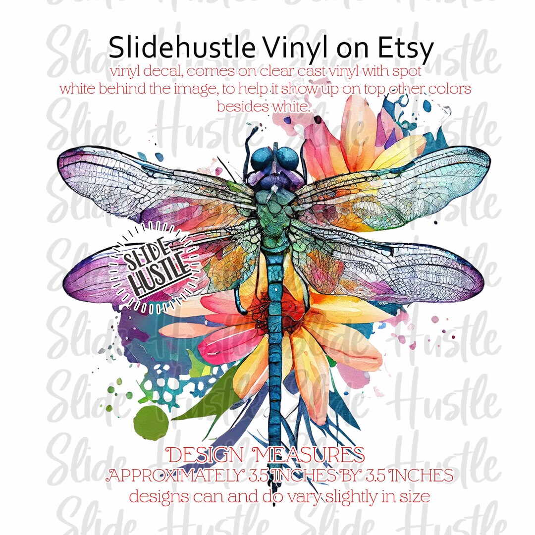 Dragonfly, Vintage Dragonfly, Watercolor, Vinyl Decal, Clear Cast Spot ...