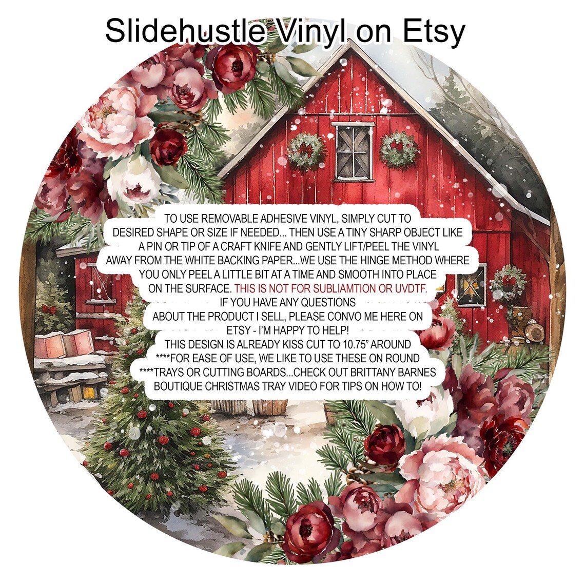 Christmas Tray Printed Vinyl, Winter Barn Scene, Adhesive Vinyl ...