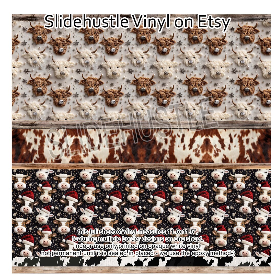 3D, Printed Adhesive Vinyl, Full Sheet, Cows, Funny Christmas Cows ...
