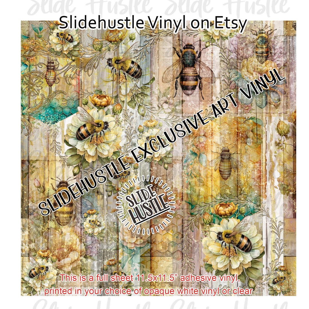 Printed Tumbler Vinyl, Beautiful Bees and Roses, Full Sheet Vinyl 11 ...