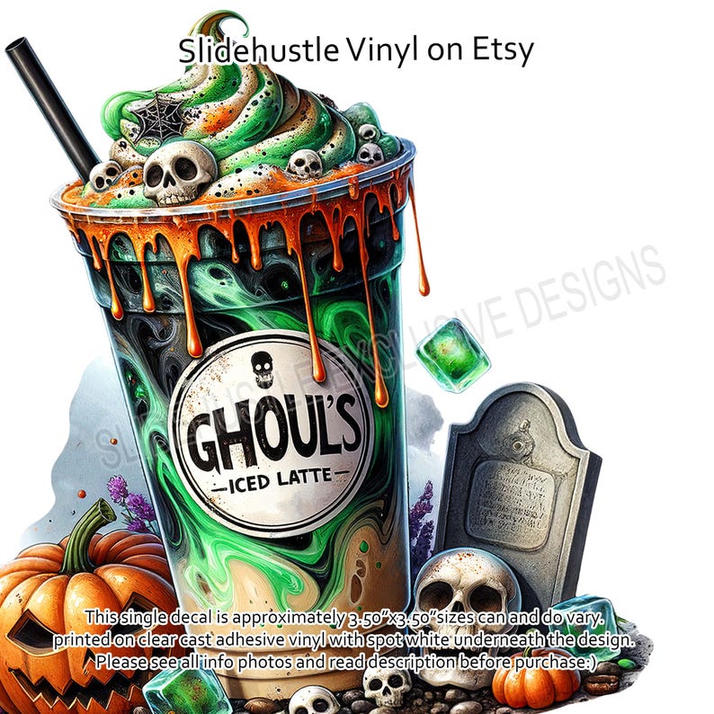 Spooky Pumpkin Spice Latte Coffee Drink, Ghoul Coffee Printed Vinyl ...