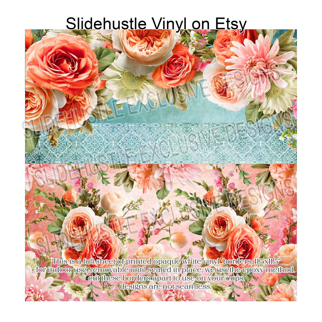 Printed Vinyl Sheet, Floral Vinyl, Realistic Flowers, 3D, Epoxy Tumbler ...