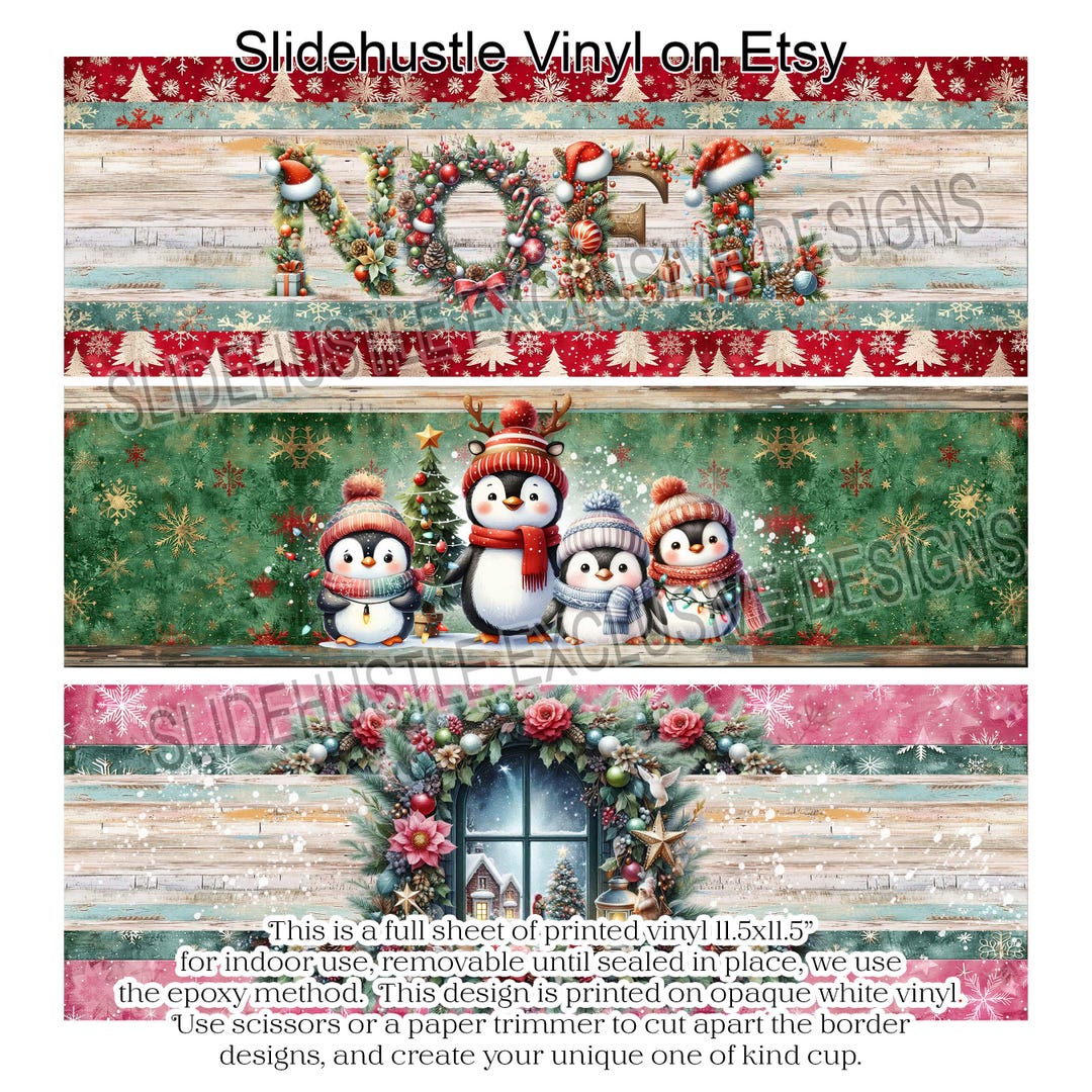Printed Adhesive Vinyl Border Sheet, Penguins, Noel, Winter Window ...