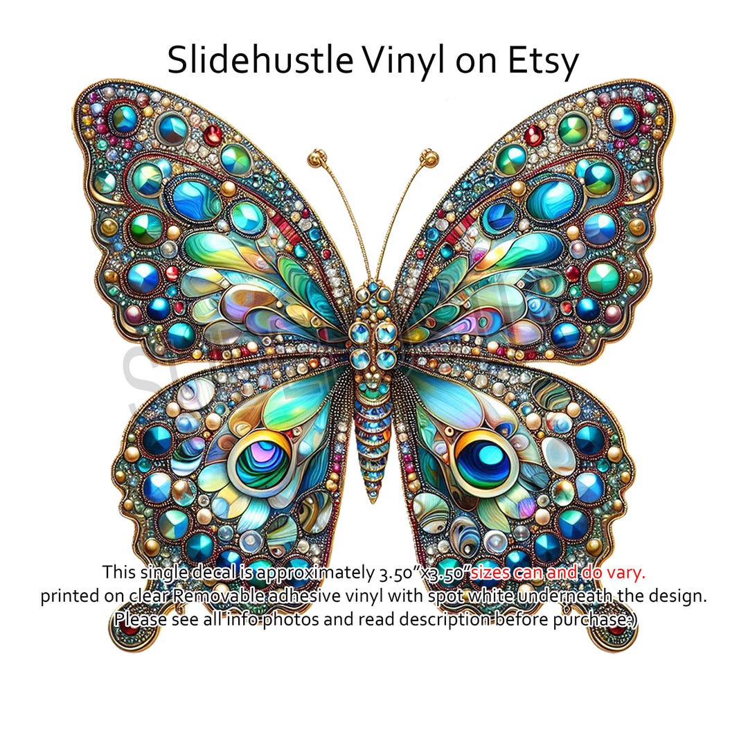 Printed Vinyl Decal of Jeweled Butterfly, Rhinestone Butterfly ...