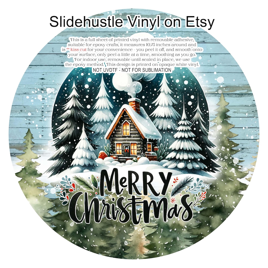 Christmas Tray Printed Vinyl, Winter Cabin Scene, Adhesive Vinyl ...