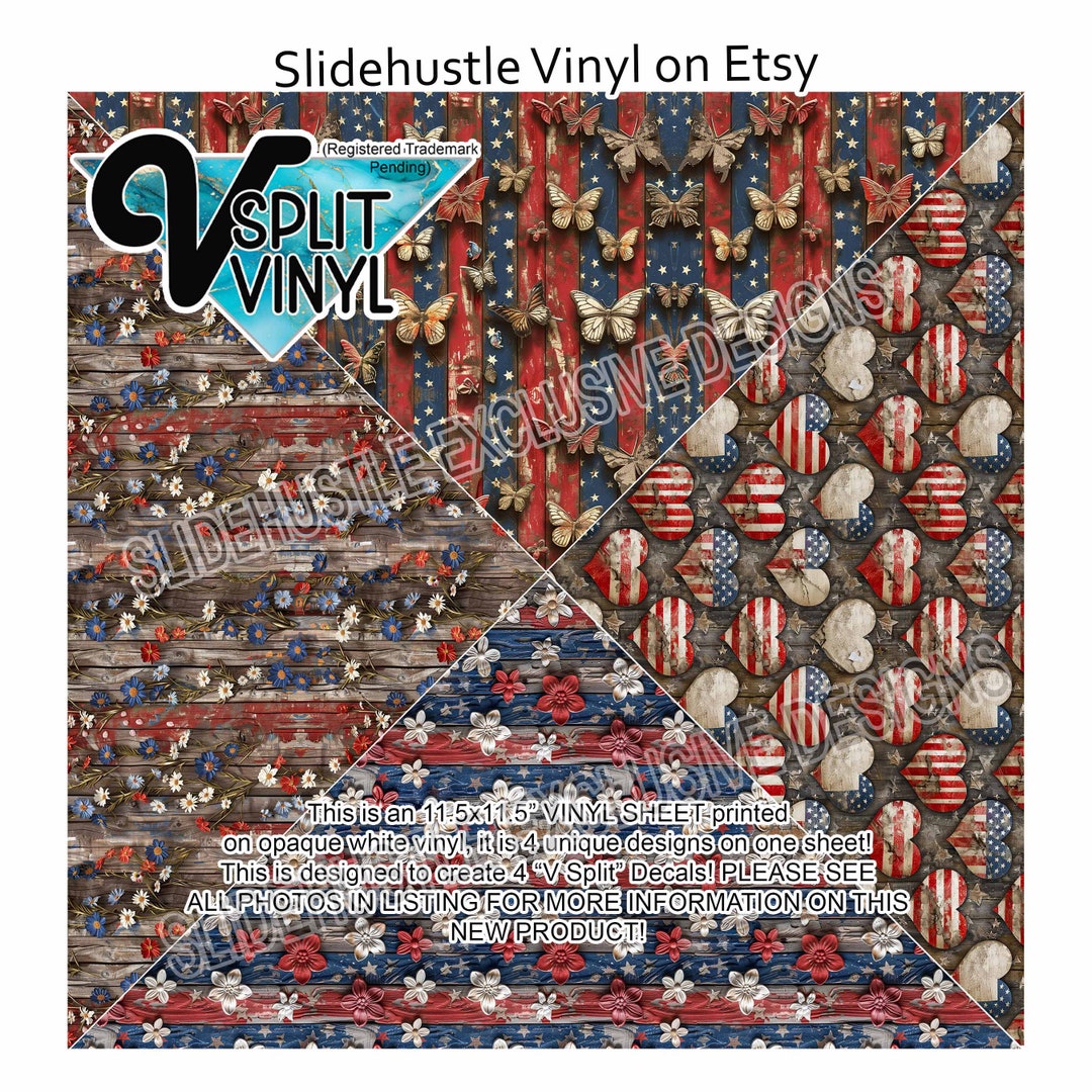 Red White and Blue V SPLIT Printed Adhesive Vinyl, Patriotic, America V ...