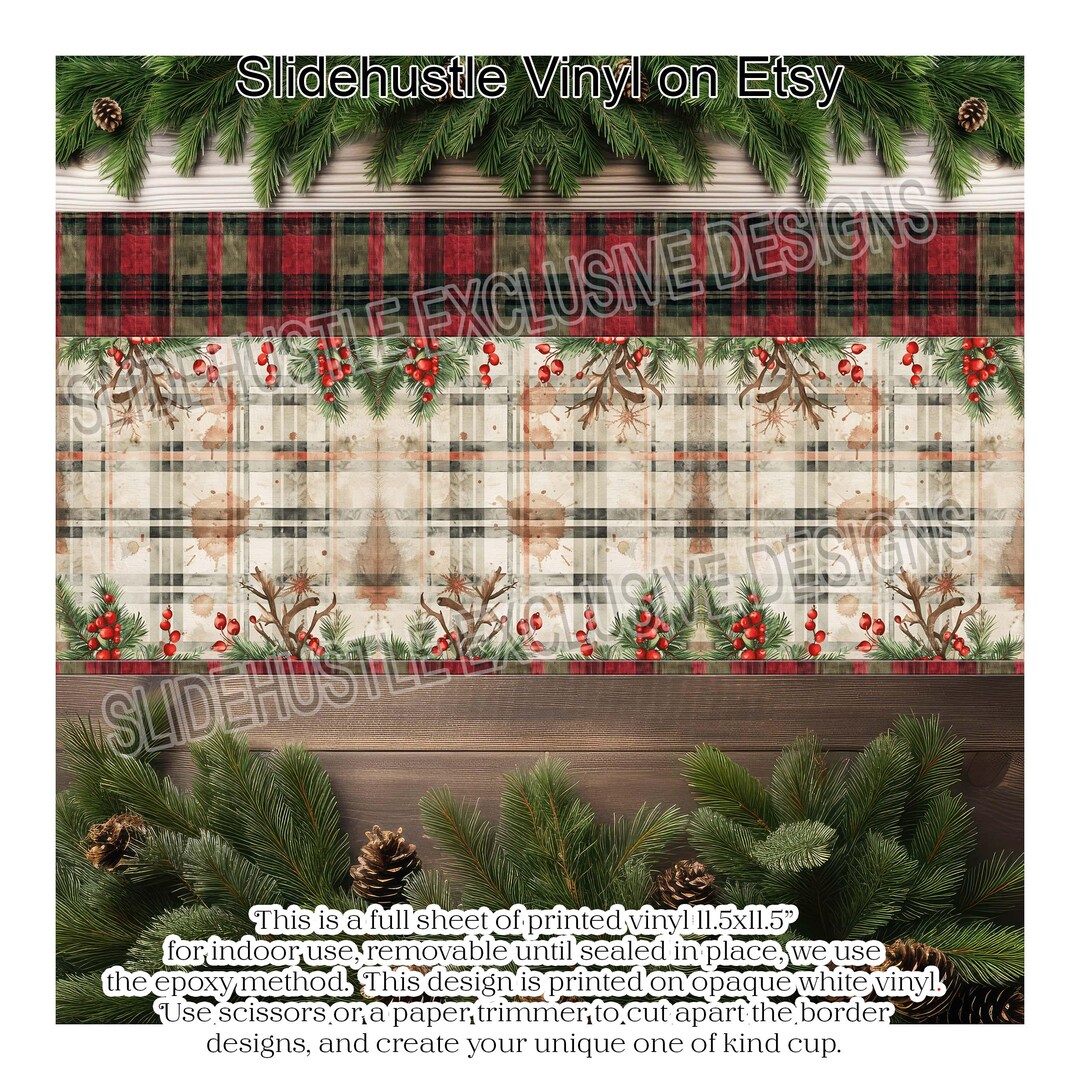 Printed Adhesive Vinyl Border Sheet, Holiday Red and Green, Farmhouse ...