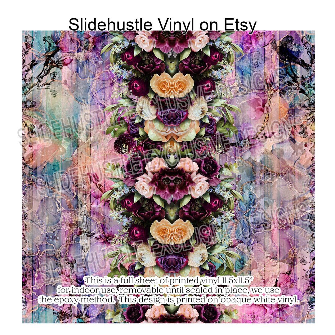 Printed Vinyl Sheet, Floral Vinyl, Realistic Flowers, 3D, Epoxy Tumbler ...