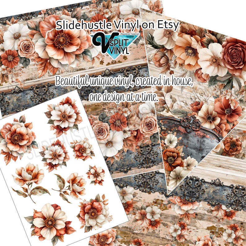 Printed Adhesive Vinyl, Fall, Autumn Flowers Vinyl Border Sheet, Epoxy ...