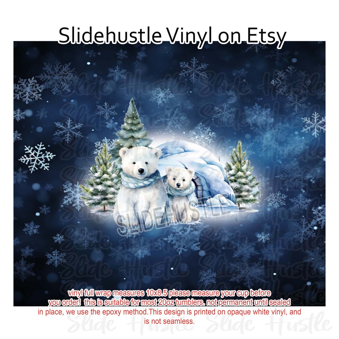 Printed Vinyl Tumbler Wrap, Polar Bears, Cute Polar Bear Vinyl Tumbler ...