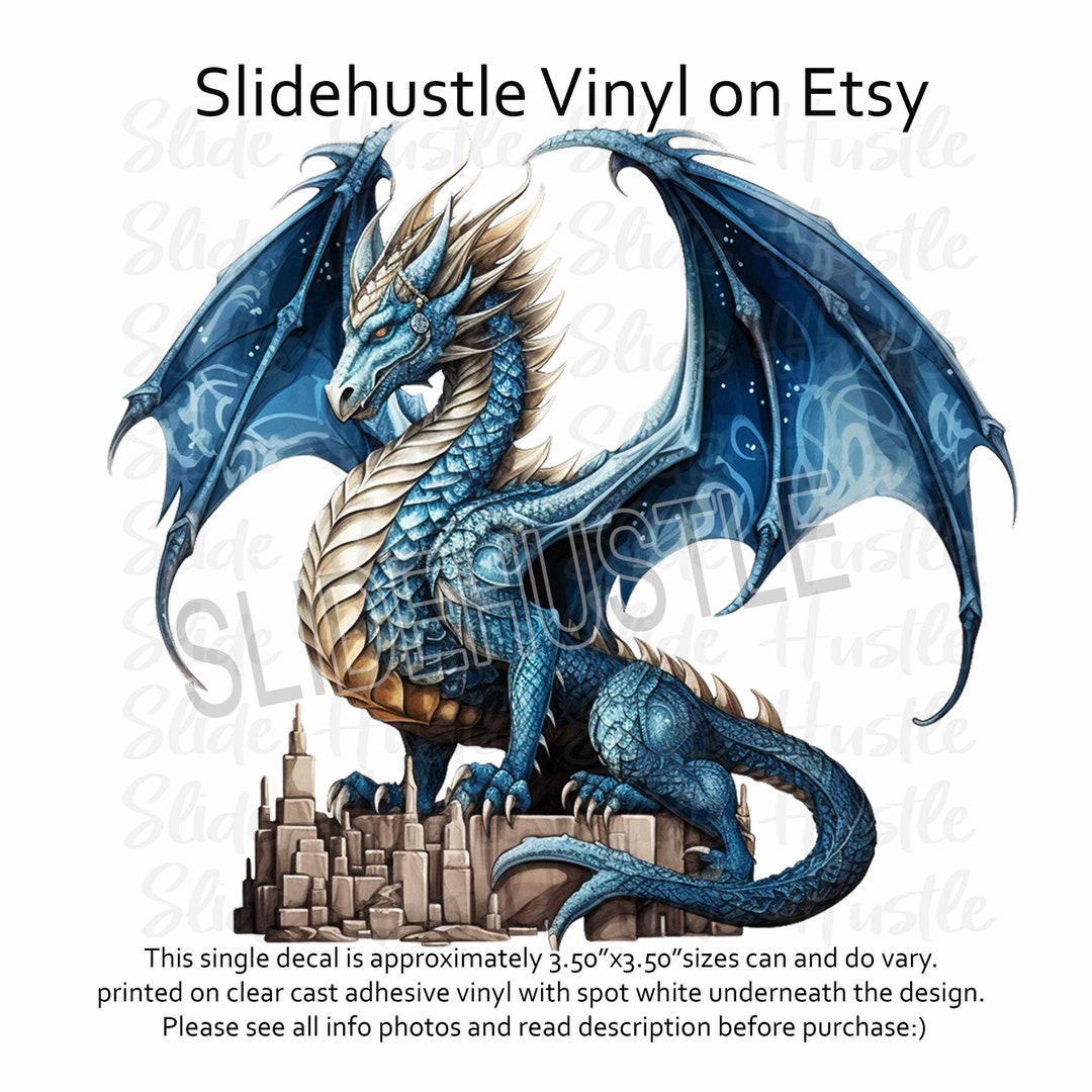 Blue Dragon Vinyl Decal, Spot White Dragon Vinyl Decal, Dragon Tumbler ...