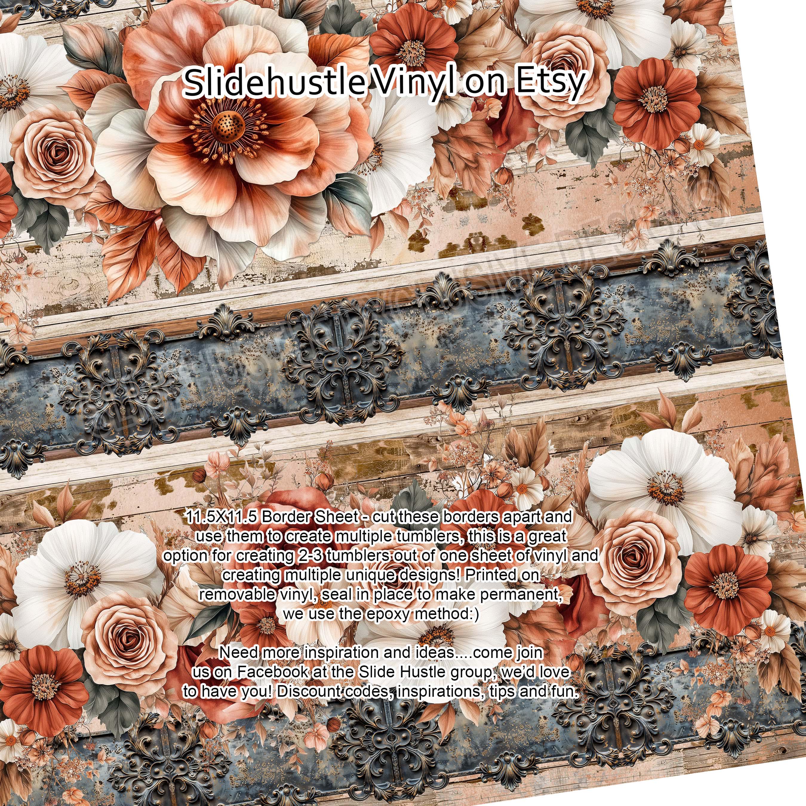 Printed Adhesive Vinyl, Fall, Autumn Flowers Vinyl Border Sheet, Epoxy ...