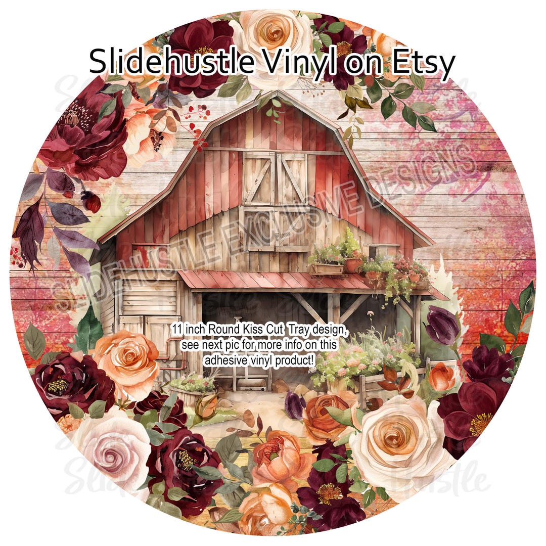 Printed Vinyl, Fall Barn Scene, Adhesive Vinyl, Printed on Opaque White ...