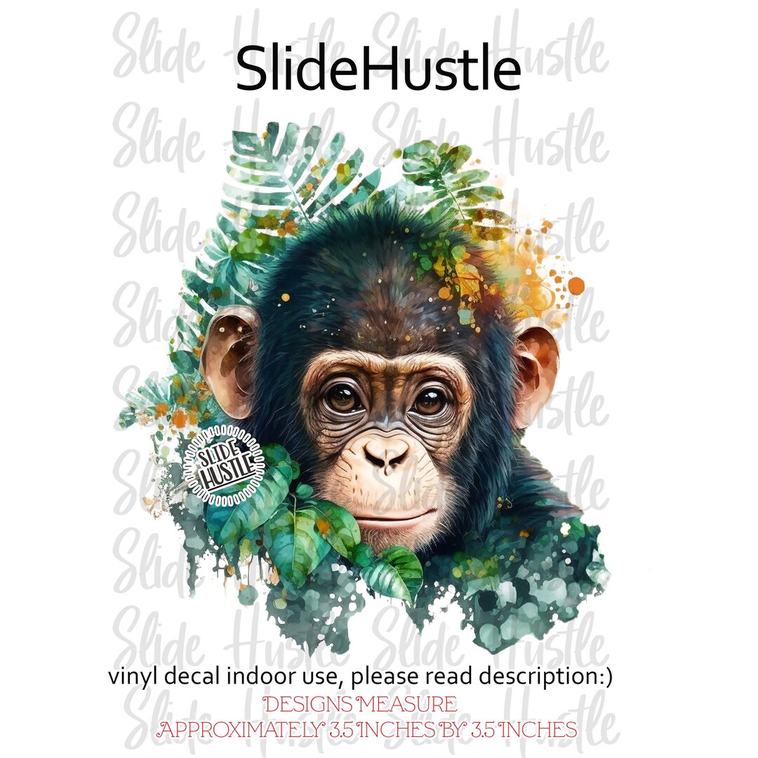 Chimpanzee, Cute Chimp, Jungle Chimp Vinyl Decal, Spot White, Ready to ...