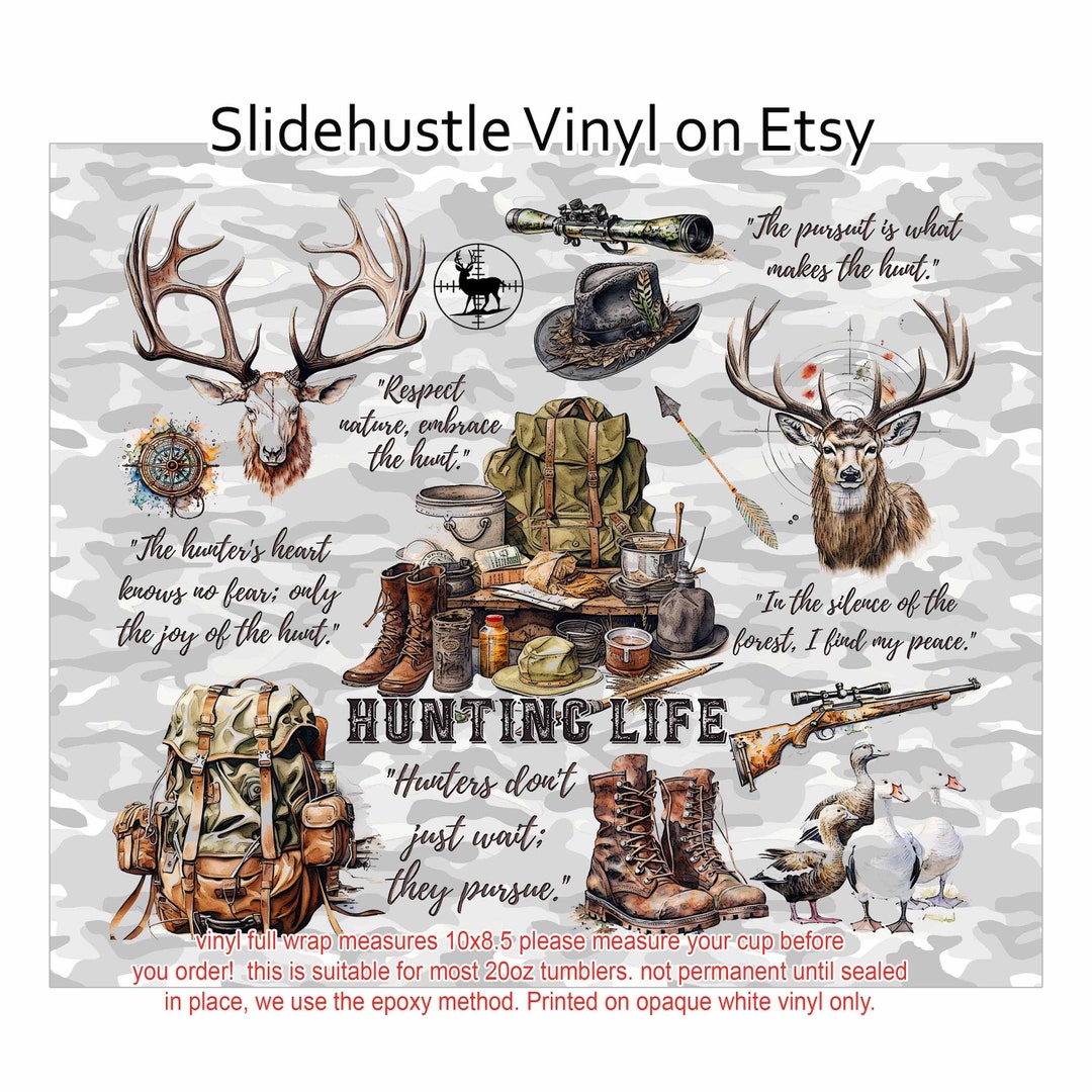 Printed Vinyl Tumbler Wrap, Hunting, Fishing, Tumbler Wrap, Removable ...