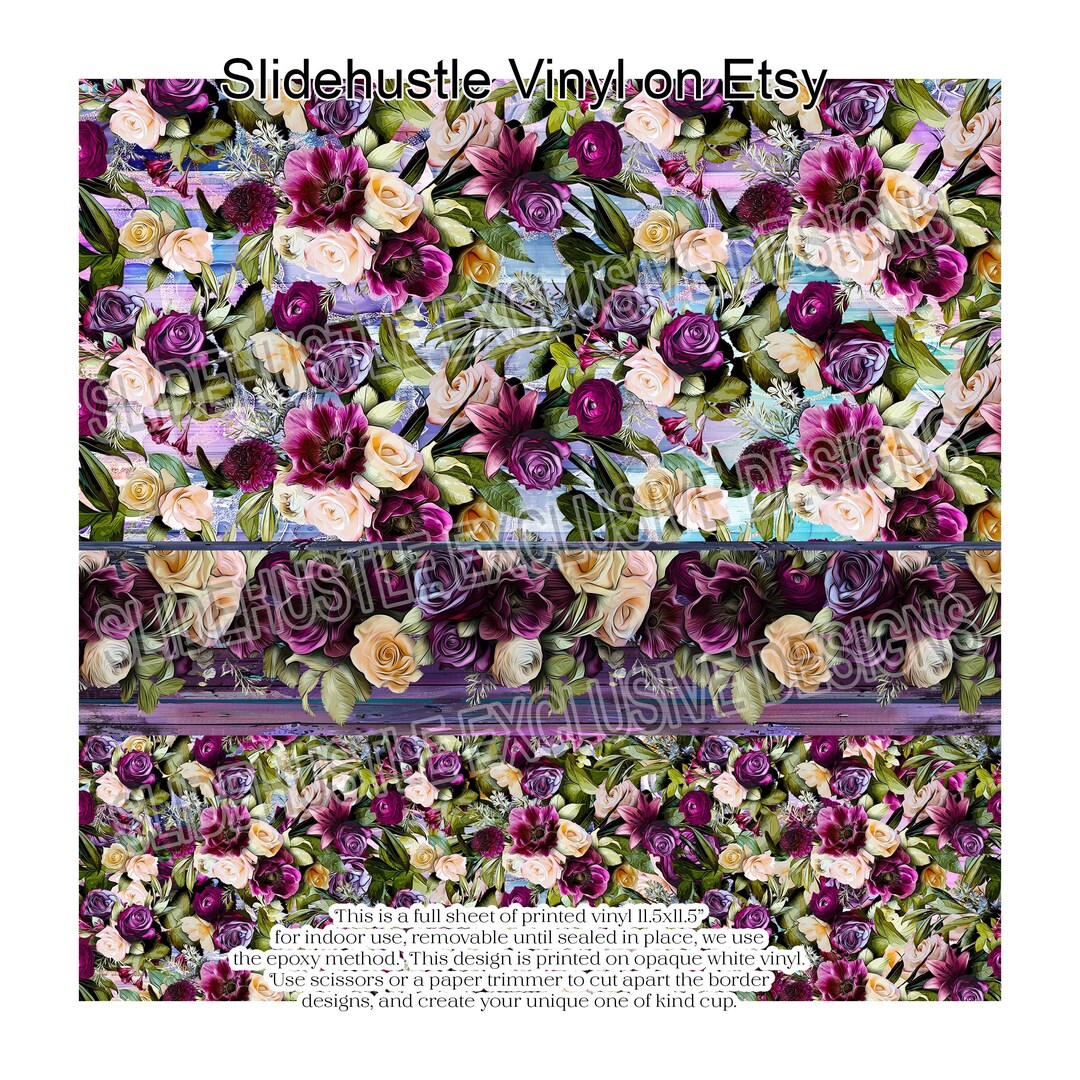 Printed Vinyl Border Sheet, Floral Vinyl, Realistic Flowers, 3D, Epoxy ...