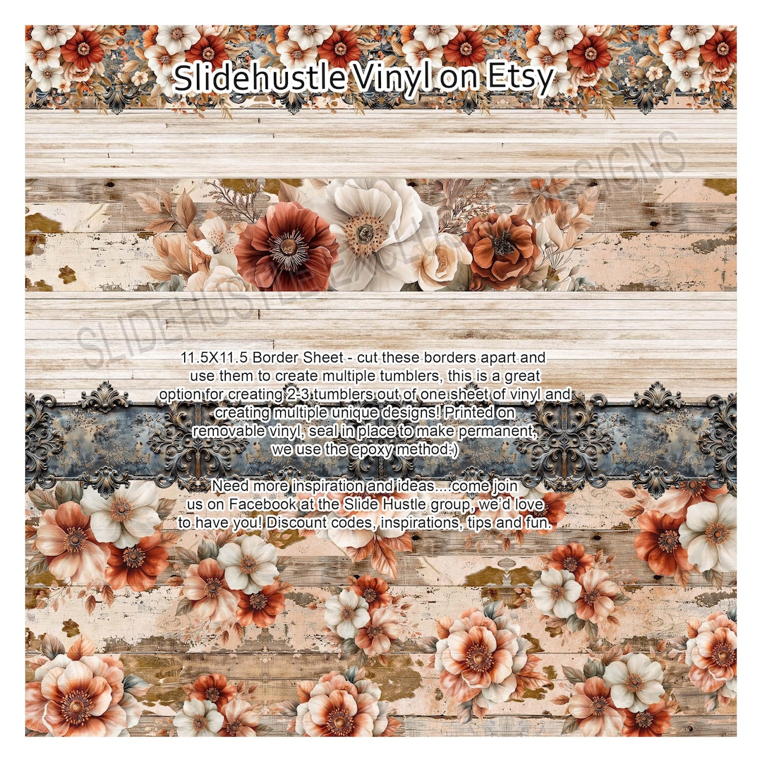 Printed Adhesive Vinyl, Fall, Autumn Flowers Vinyl Border Sheet, Epoxy ...