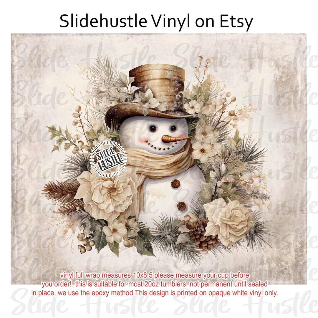 Snowman Tumbler Wrap, Winter Snowman, Removable Adhesive Vinyl, Epoxy ...