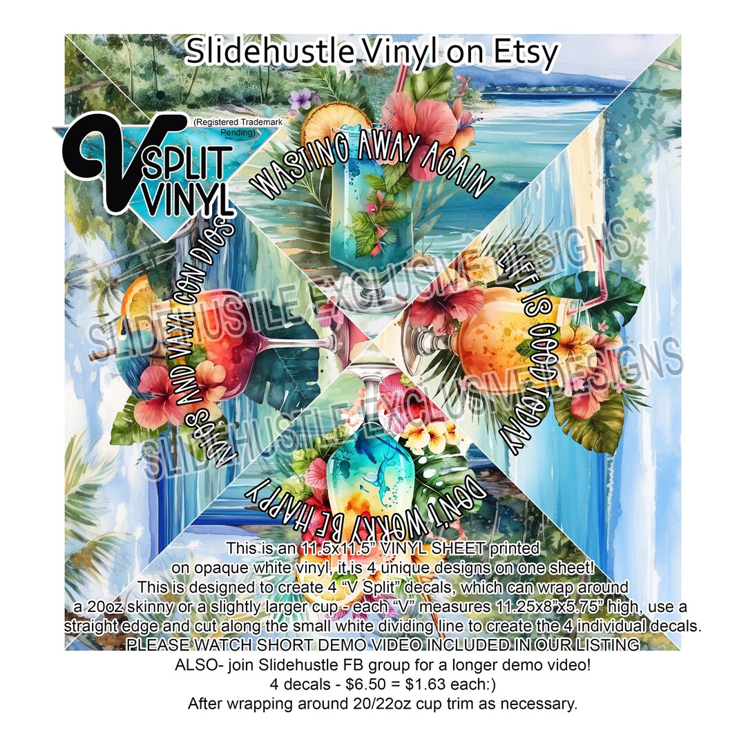 Slidehustle Vsplit Vinyl, VSPLIT Printed Adhesive Vinyl, Tropical With ...